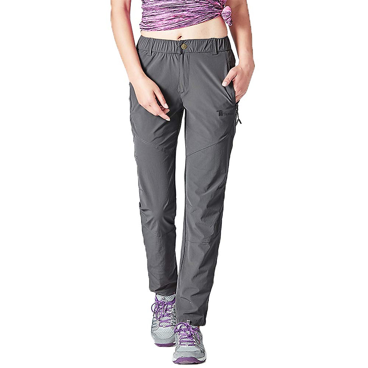 Gopune Women's Outdoor Quick Dry Lightweight Hiking Mountain Pants with Zipper Pockets (Deep Grey,M)