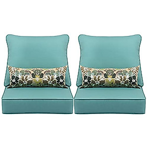 Aoodor 24” x 24” Patio Furniture Outdoor Deep Seat Single Chair Sofa Cushion Back Olefin Fabric Slipcover Sponge Foam - Blue Color Set of 6 (2 Back 2 Seater 2 Pillow)