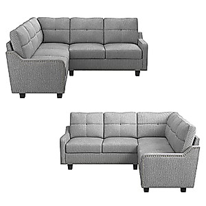 HONBAY Convertible Sectional Sofa, L Shaped Couch, Reversible 4 Seat Corner Sofa for Small Apartment,Light Grey, 82.7/''D x 82.7/''W x 36.2/''H