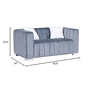 Familymill 63'' Modern Premium Velvet 2-Seater Couch/Loveseat Sofa with Metal Base Legs and 2 Pillows for Living Room/Bedroom, Blue Grey
