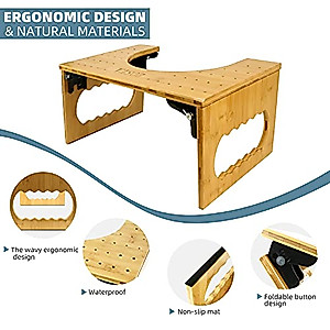 ZOSTA Squatting Toilet Stool, Bamboo Toilet Potty Step Stool, Foldable Poop Stool with Non-Slip Mat for Adult & Kids, 8.1” Bathroom Squatting Urinal Fit All Toilets, No Installation, Natural Color