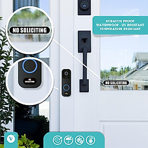 Small No Soliciting Sign for House, 4 Small Sizes Compatible with Most Video Doorbells, Weatherproof Matte Stickers, Made in USA (Home Kit - Black)