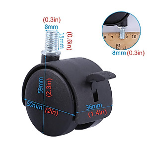 Wheel Plate Casters 50mm Swivel Caster Wheels 2 Inch 360 Degree Rotate Furniture Caster Wheel Replacement Caster,Desk Castors,Double Wheel,Chair Accessories,with Threaded Stem,4Pcs