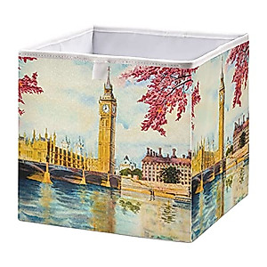RunningBear Big Ben Tower Storage Basket Storage Bin Square Collapsible Toy Bins Large Toy Chest Organizer for Shelf Closet Nursery Home