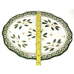 Temp-tations Ovenware Set of 2 Platters: 18inch x 13inch and 12inch x 8.75inch, Ceramic EW-G (Old World Green), 18inch and 12inch