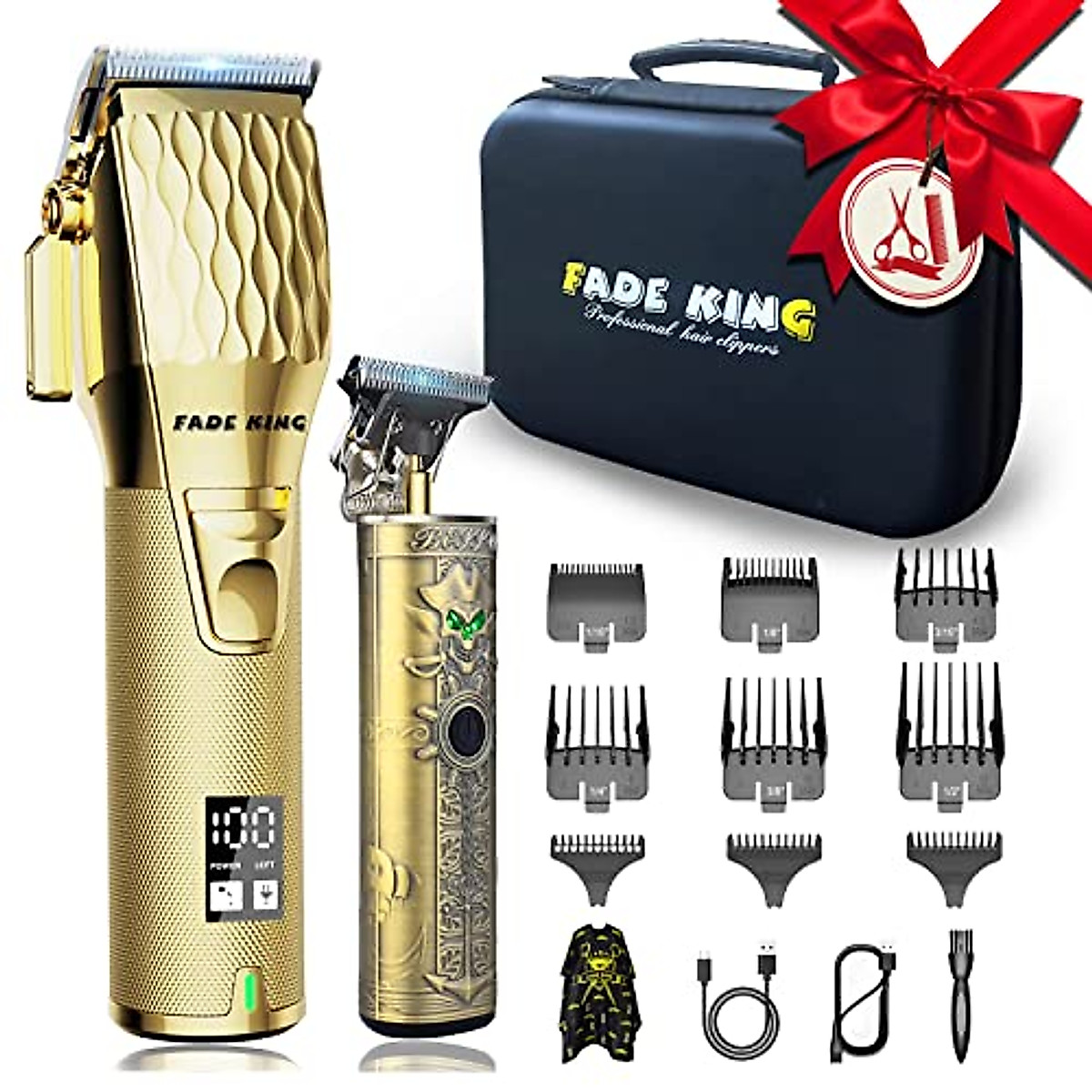 FADEKING® Professional Hair Clippers for Men - Cordless Beard Trimmer for Men, LCD Display Hair Clippers and Trimmer Set for Barber Haircut, Mens Grooming Kit with Travel Case, Gifts for Men