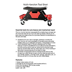 GLOSSONLY Heavy Duty Car Detailing Creeper Seat, Garage Mobile Rolling Mechanic/Car Wash Stool with Storage Trays and Premium Wheels and Casters