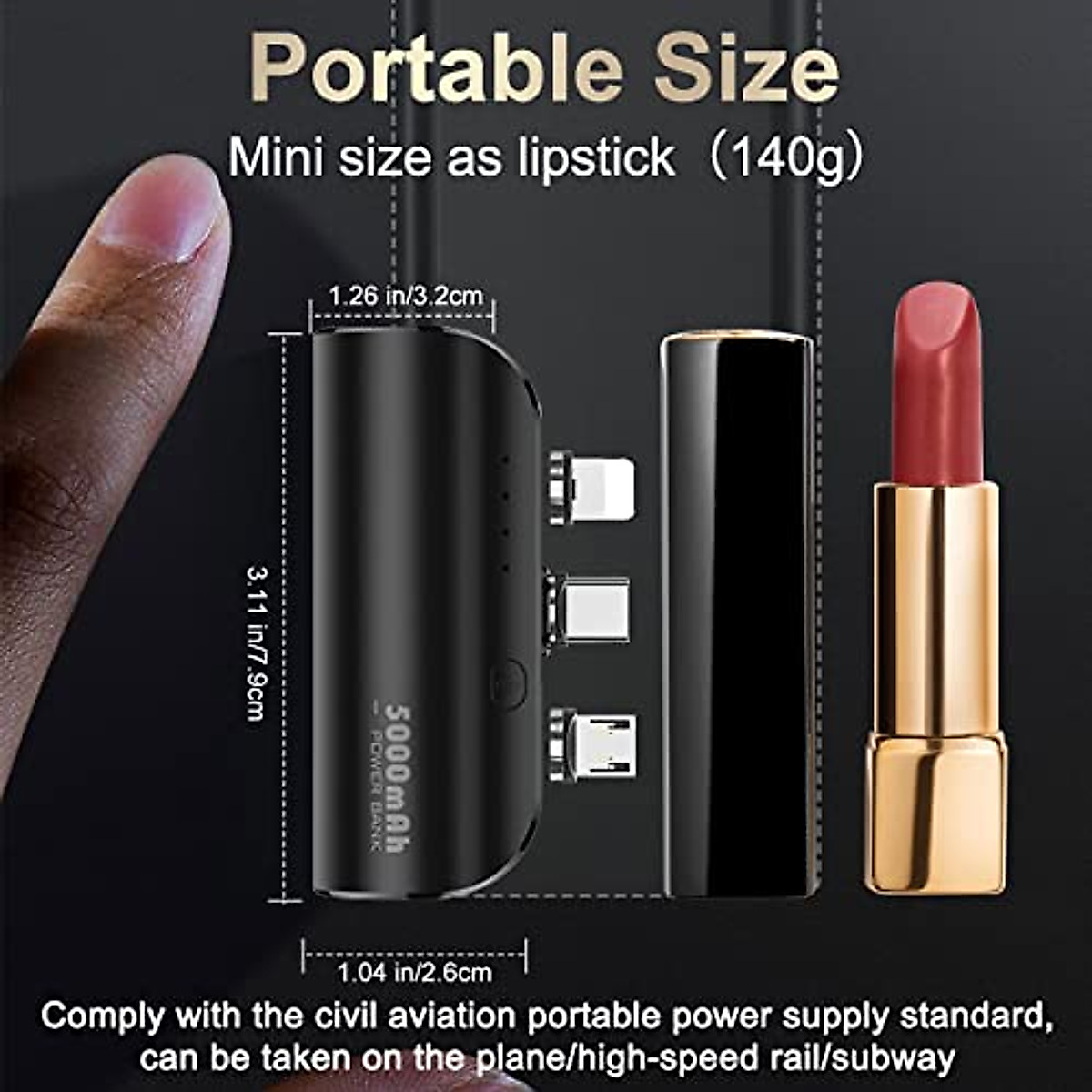 LUCKYDUO Portable Charger for iPhone, Mini Power Bank 5000mAh, Type C/Micro USB 3 in 1 Replaceable Magnetic Plug, Battery Pack for iPhone 14/13/12/11 pro/Promax, Samsung Galaxy, Switch, Google Pixel