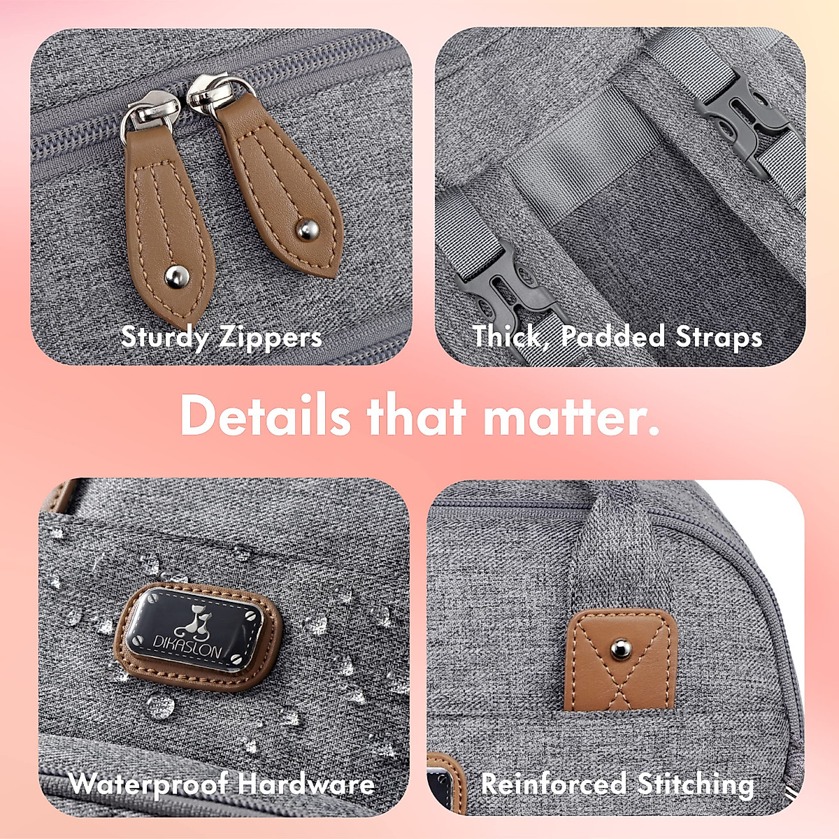 Dikaslon Diaper Bag Backpack with Portable Changing Pad, Pacifier Case and Stroller Straps, Large Unisex Baby Bags for Boys Girls, Multipurpose Travel Back Pack Moms Dads, Gray