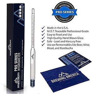 Brewing America American-Made Specific Gravity Hydrometer Alcohol ABV Tester - Pro Series Fermentation Testing Homebrew: Beer, Wine, Cider, Mead - Triple Scale Hydrometer