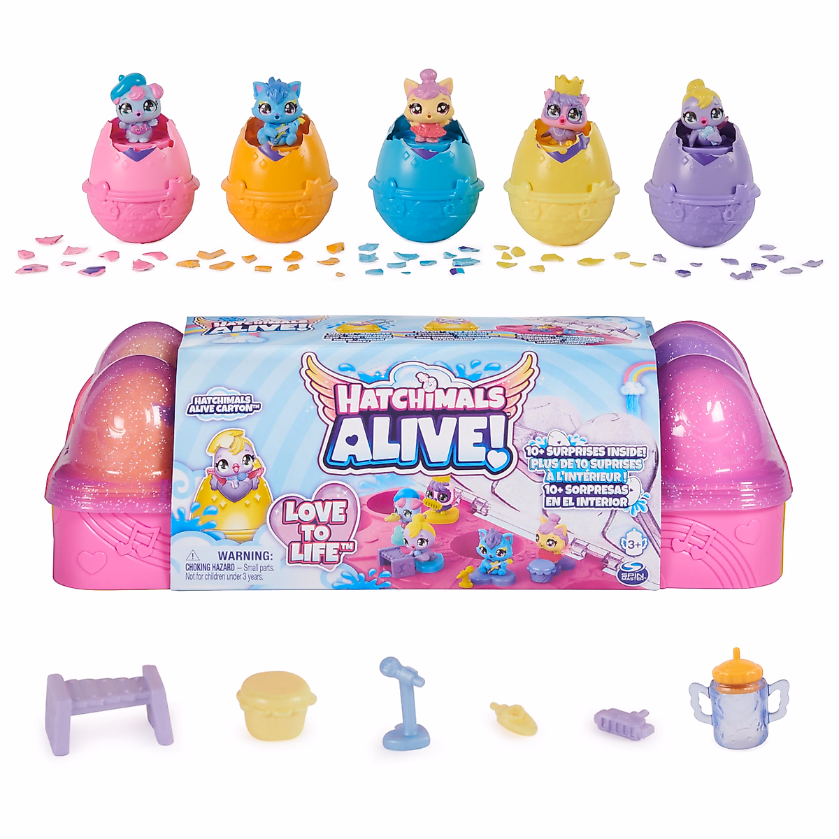 Hatchimals Alive, Egg Carton Toy with 5 Mini Figures in Self-Hatching Eggs, 11 Accessories, Kids Toys for Girls and Boys Ages 3 and up