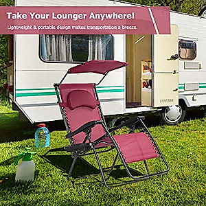 HAPPYGRILL Zero Gravity Lounge Chair Folding Patio Recliner for Outdoor Beach Patio Poolside, Wine