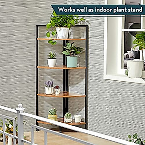 SAYGOER Corner Bookshelf 4 Tier Stand Storage Shelf Modern Black Bookcase Ladder Standing Shelves Display Rack Plant Stand for Small Spaces, Bedroom, Living Room,Walnut Oak