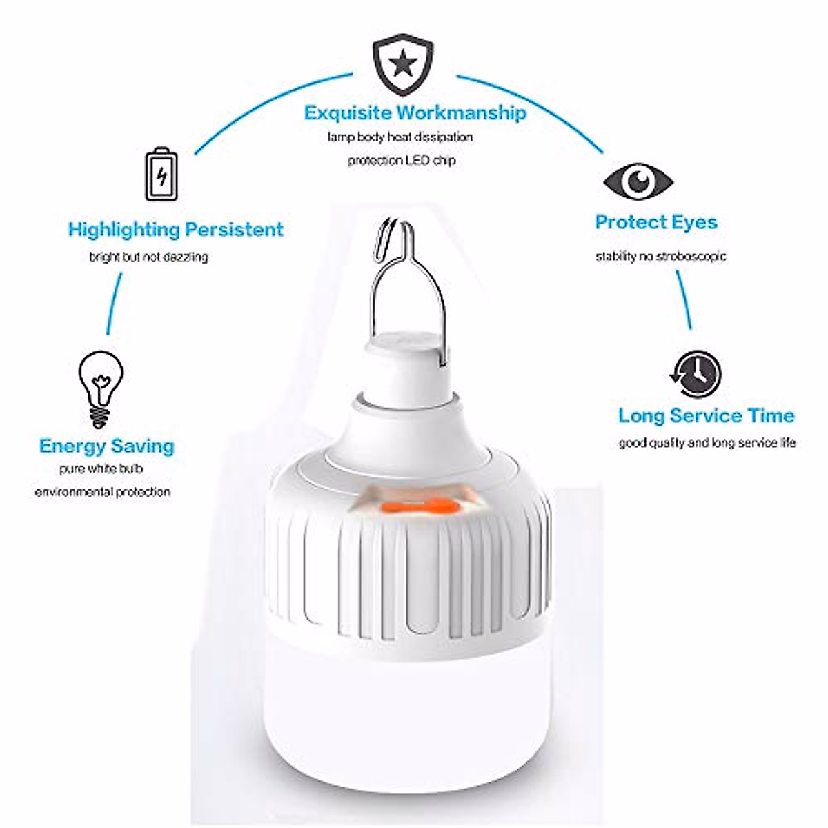 KOKOIN Newest 30W 5500LM Waterproof Rechargeable LED Night Light Bulb,Dimmable Emergency Lights, Outdoor BBQ Hanging Light, Bright Lights for Tent Lantern/Patio/Garden/Power Failure, Pack of 2