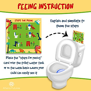 ATHENA FUTURES Dinosaur Potty Training Toilet Targets - 2" Water Soluble, Flushable Urinal Paper Cards for Toddlers, Boys - Kids Trainer Kit with Lift Lid Sticker and Peeing Chart - 80 Targets