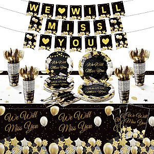 Pickmesh 175 Pcs We Will Miss You Theme Party Decorations Tableware Banner and Accessories Serving 24 Guests for Farewell Anniversary Retirement Graduation Party Supplies