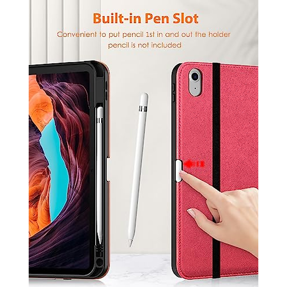 DTTO iPad 10th Generation Case 10.9 Inch 2022, Premium Leather Business Folio Stand Cover with Pencil Holder - Auto Wake/Sleep and Multiple Viewing Angles, Watermelon red