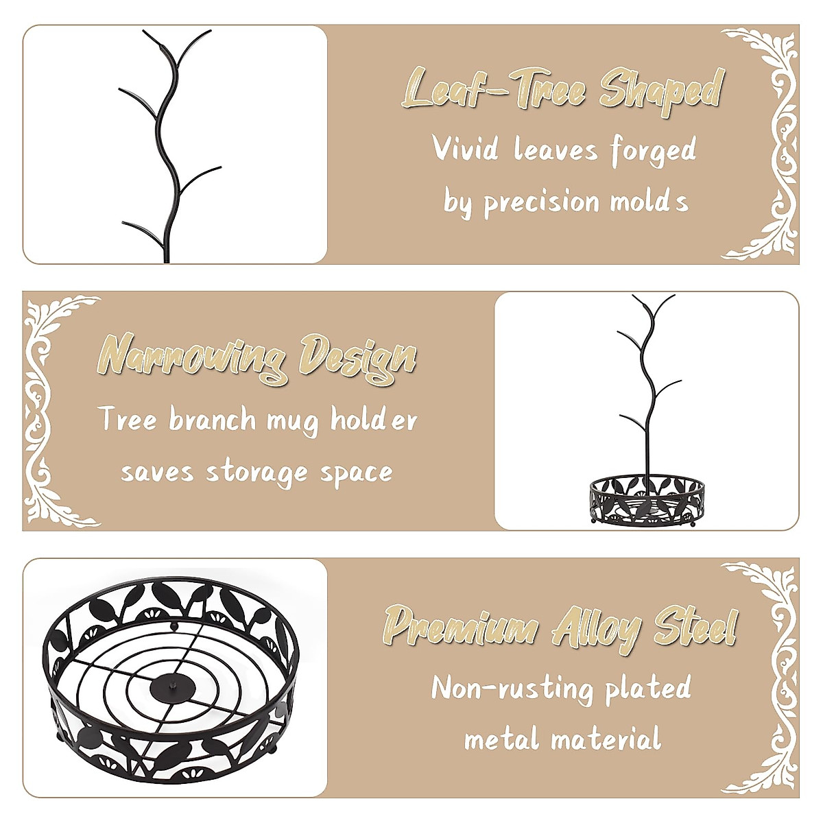 FAYAMILA Mug Holder, Countertop Mug Tree,Space Saving Coffee Cup Holder for Countertop,Ideal Coffee Bar Organizer & Kitchen Organizer