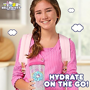 Hello Kitty And Friends Glitzy Pop Sparkling Tumbler, 15oz Hello Kitty Tumbler, Cute Hello Kitty Water Bottle Kids Adults, Hello Kitty Water Bottle With Straw, Pink Hello Kitty Water Bottle for School