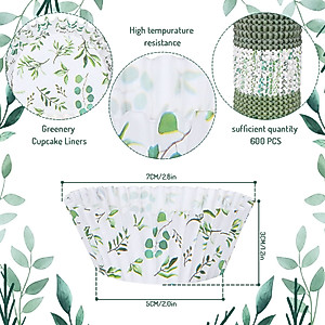 Whaline 600Pcs Greenery Cupcake Liners Eucalyptus Olive Leaf Baking Cups Sage Green Wedding Cupcake Wrappers for Baby Shower Wedding Bridal Showers Birthday Party Decorations