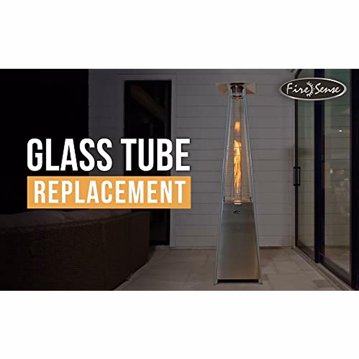 Fire Sense 61983 Pyramid Flame Heater Replacement Glass Flame Tube Includes Rubber Ring Fits with Items Pyramid Flame Finish Patio Heater - 60523 & 62263