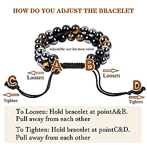 Triple Protection Bracelet Natural Black Obsidian Tigers Eye Hematite 8mm Beads Crystal Bracelet Healing Bracelets for Men Women Bring Prosperity Luck and Health