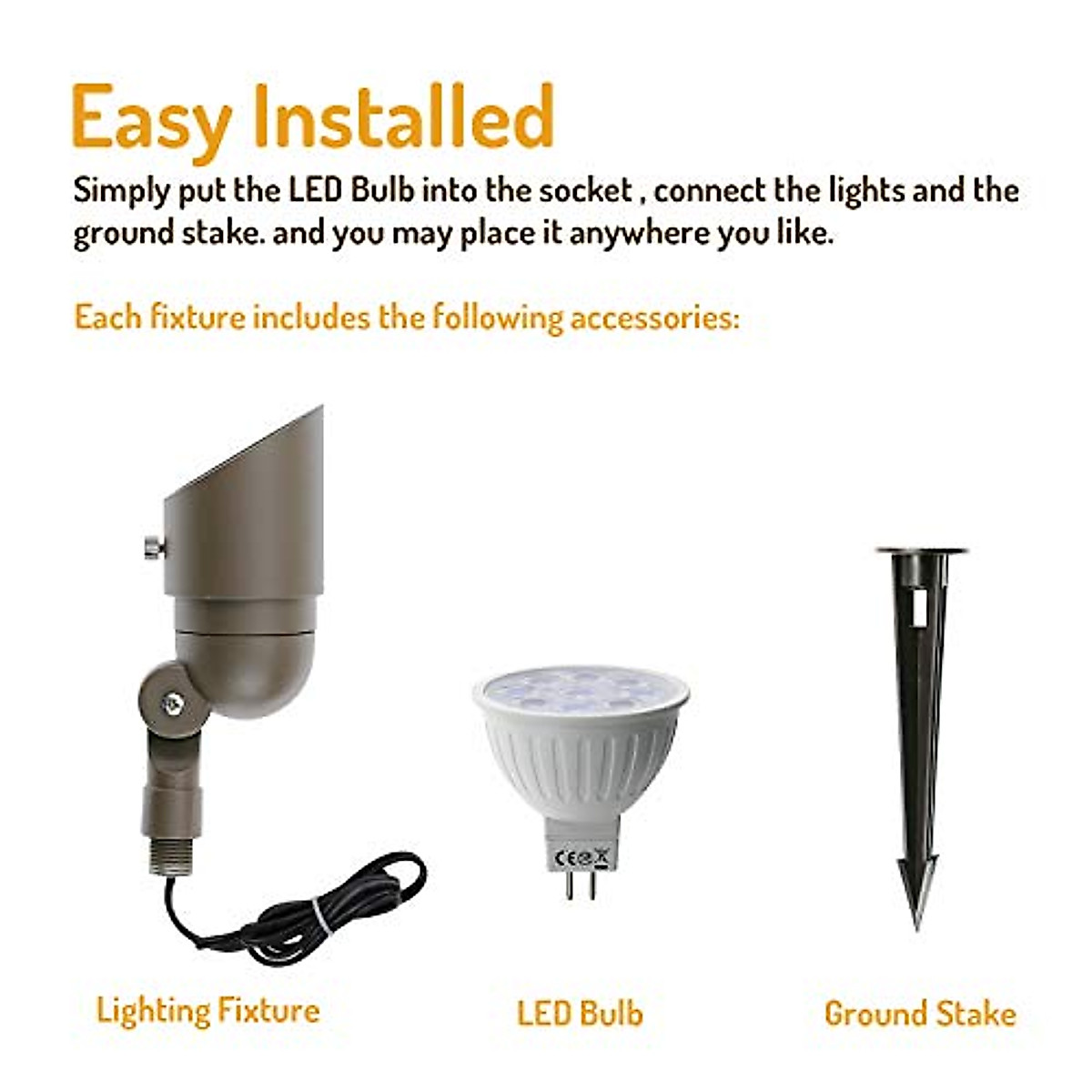 Lumina 4W LED Landscape Lighting Waterproof Landscape Lights Outdoor Low Voltage Spotlights for Walls Trees Flags Light with Warm White MR16 LED Bulb ABS Ground Stake (Bronze, 2 Lights)