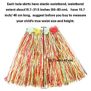 Gejoy 7 Pcs Hawaiian Luau Hula Grass Skirt with Flower Costume Set Flower Bracelet Headband Necklace Hibiscus Hair Clip Women(Red Yellow Green)
