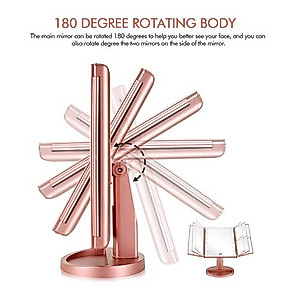 Infitrans 3 Folds Lighted Vanity Makeup Mirror,1X/2X/3X Magnification, 21 LED Bright Table Mirror with Touch Screen,180 Adjustable Rotation,Portable Travel Cosmetic Mirror