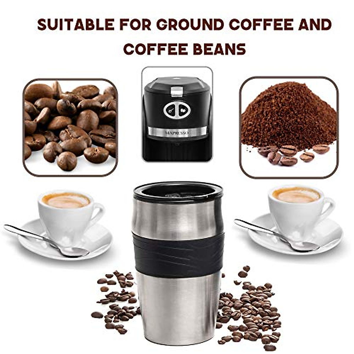 Mixpresso 2 in 1 Grind & Brew Automatic Personal Coffee Maker, Automatic Single Serve Coffee Maker with Grinder Built-In and 14oz Travel Mug, Auto Shut Off Function,Black Travel Coffee Maker