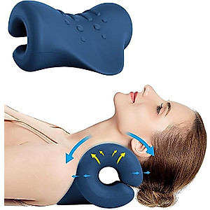 Neck and Shoulder Relaxer - Neck Stretcher Cervical Spine Traction Device to Relieve Neck and Shoulder Fatigue and Pain, Chiropractic Pillow for Relief TMJ Pain Headache Muscle Relax Spine (Dark Blue)