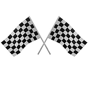 Traffic Cones and Racing Checkered Flags - (24 Pcs) 12 - Black and White Flags on Sticks and 12 – 7-Inch Mini Orange Sports Safety Cones for Kids - Race Car Theme Birthday Party Supplies
