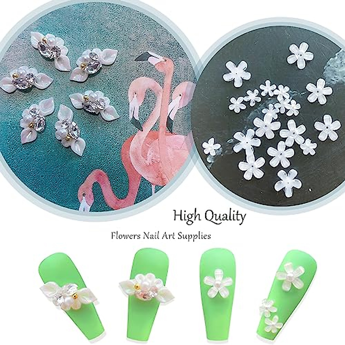 CQ zagir 140 Pcs 3D Flower Nail Art Charms White Nail Charms for Acrylic Nail Supplies Luxurious Mixed Nail Art Rhinestones Nail Gems Nail Accessories DIY Nail Decorations