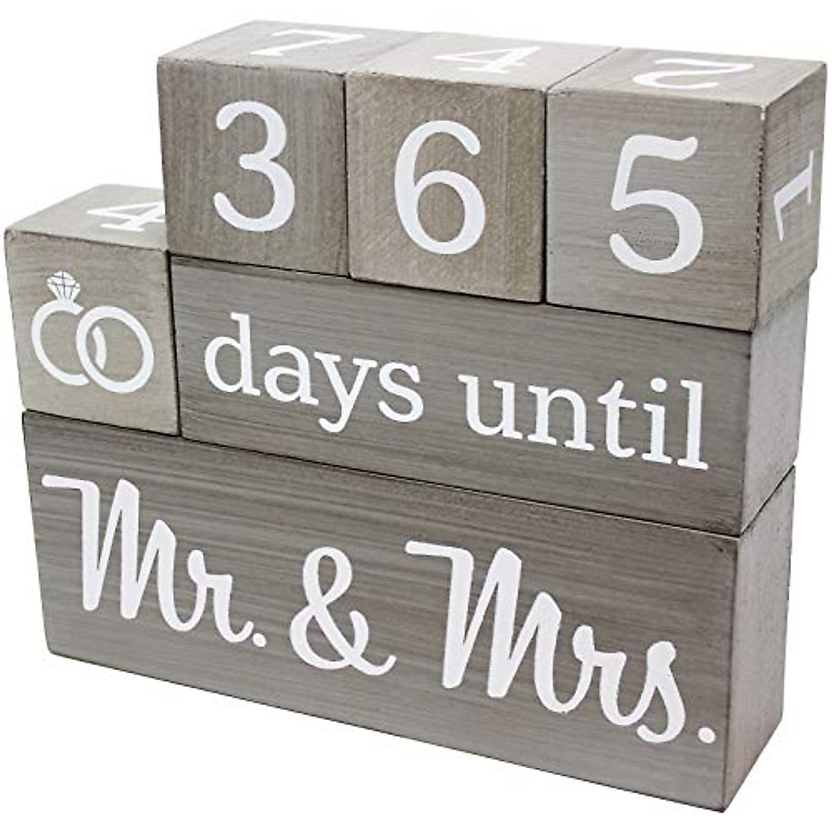 Wedding Countdown Calendar Wooden Blocks - Engagement Gifts - Bride to Be - Bridal Shower Gift - Engaged - Engagement Gifts for Couples - Rustic Gray with White Numbers