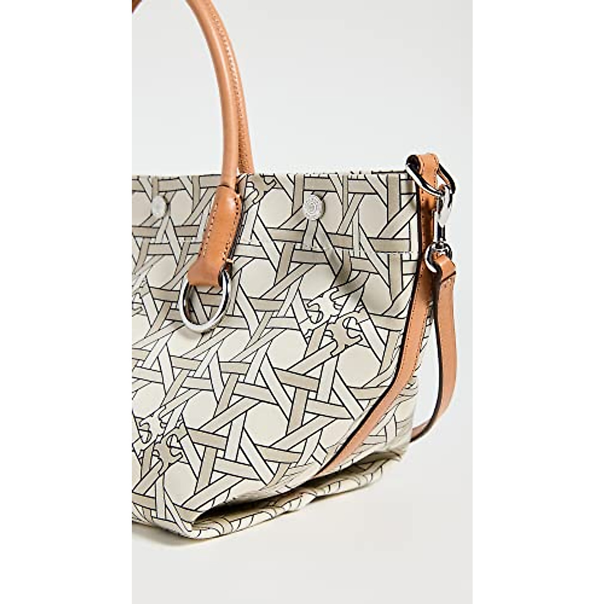 Tory Burch Women's Canvas Basketweave Small Tote, New Ivory Basketweave, Off White, Print, One Size
