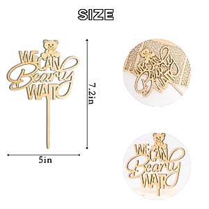 ZAIBIANHAO We Can Bearly Wait Cake Topper,Bear Cake Decorations, We Can Bearly Wait Wooden Cake Topper for Baby Shower Party Supplies,Gender Reveal Party Supplies (Bearly Cake Topper)