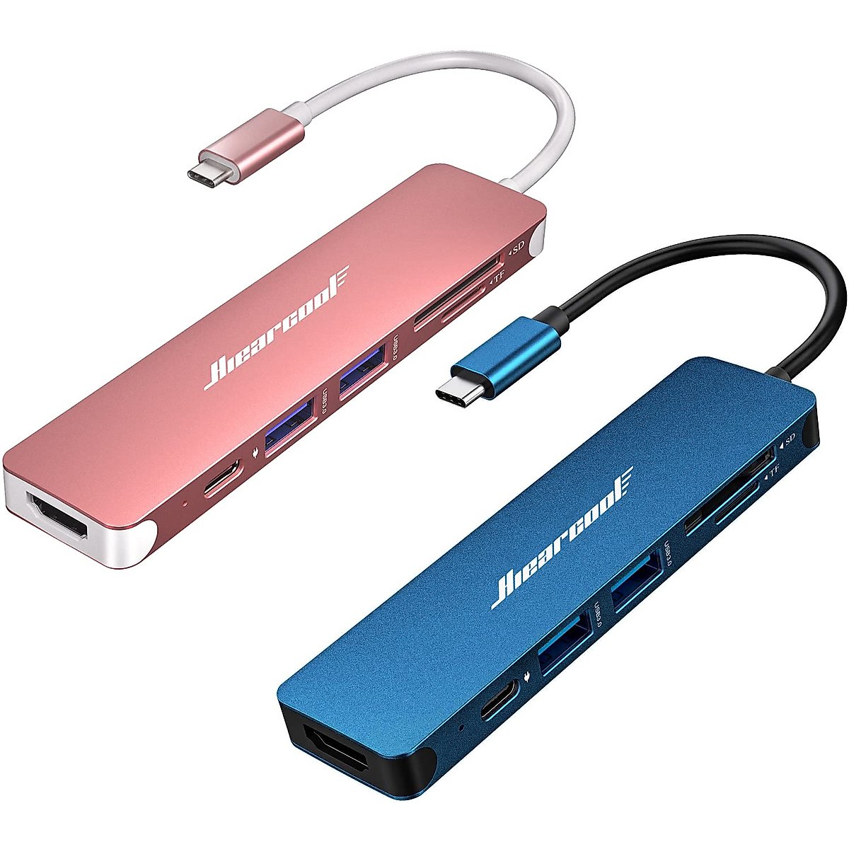 Hiearcool USB C Hub, MacBook Pro Adapter USB C Dongle, 7 in 1 USB C to HDMI Multi-port Adapter Compatible for USB C Laptops Nintendo and Other Type C Devices (Midnight Blue+Rose Gold)