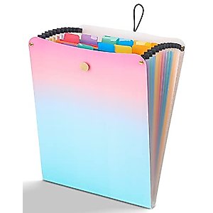 Vertical Expanding File Folder 13 Pockets Accordion File Folder Organizer for A4 Size Letter Size Paper Document Holder Organizer Gradient Color (Green)