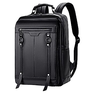 HKZHITOU Vintage Leather Laptop Backpack For Men,Men Black Leather College Backpack Travel Waterproof Bags Fit 15.6 Inch Notebook