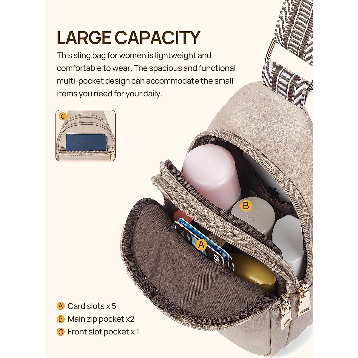 Telena Sling Bag for Women Crossbody Fanny Packs for Women Leather Sling Chest Bag with Adjustable Strap Cloud Grey