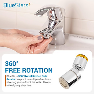 BlueStars Ultra-durable 360° Swivel Kitchen Sink Aerator - Dual-function 2-Flow Sprayer Faucet Head - Water Saving Tap Aerator Faucet Nozzle for Kitchen/Bathroom/Faucet
