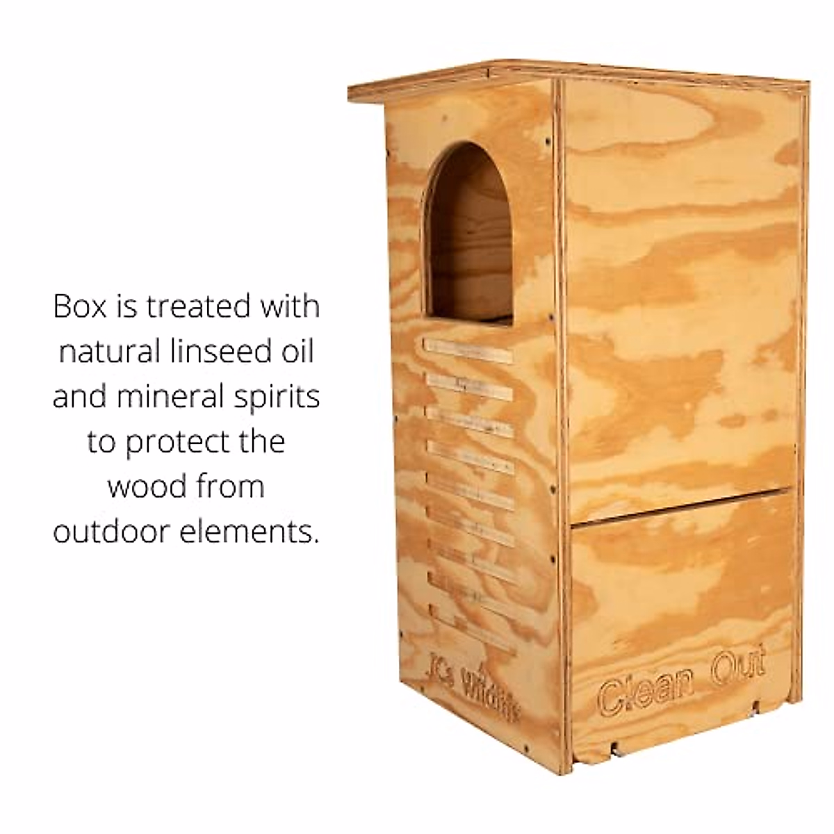 JCs Wildlife Barred Owl Nesting Box - Treated Exterior Grade Plywood - Mounting Hardware and Pine Shavings Included - Dedicated Clean Out Door for Easy Cleaning - Made in The USA
