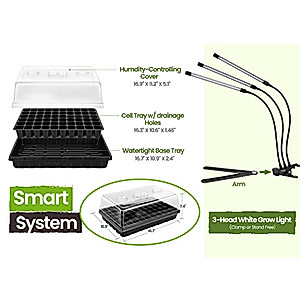 [Upgraded Light] Seed Starter Kit with Grow Light - Durable Seed Tray, 60 Cell Seed Starting Tray, Humidity Dome for Seed Growing Germinating, Seedling Starting, Cutting Clone & Plant Propagation Kit