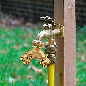 Hourleey Brass Garden Hose Splitter (2 Way), Solid Brass Hose Y Splitter 2 Valves with 2 Extra Rubber Washers (Brass)