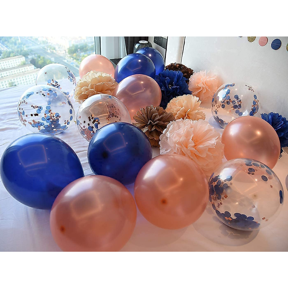 Navy Blue Rose Gold Balloons Navy Blue Rose Gold Bridal Shower Decorations/Gender Reveal/Navy Blue Birthday Decorations/Wedding/Navy Peach Baby Shower Decorations