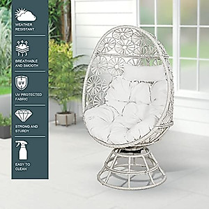 Iwicker Outdoor Wicker 360-Degree Swivel Egg Chair with Beige Cushions, Patio Rattan Basket Egg Chair for Garden Lawn Bedroom