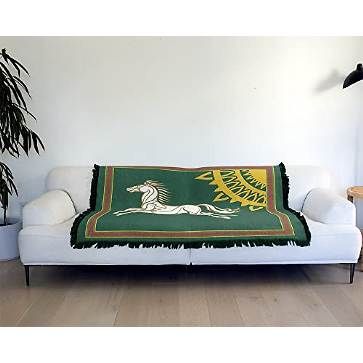 LOGOVISION The Lord of The Rings Blanket, 50"x60" Rohan Banner Woven Tapestry Cotton Blend Fringed Throw Blanket