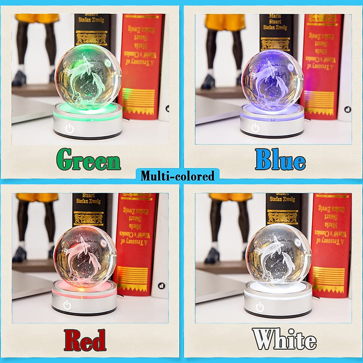 IFOLAINA 3D Dolphin Crystal Ball Night Lights Exquisite Crystal Dolphin Figurines for Bedroom Decor Perfect Dolphin Gifts and Collectibles Dolphin Lovers Gifts for Her Birthday Mothers Day