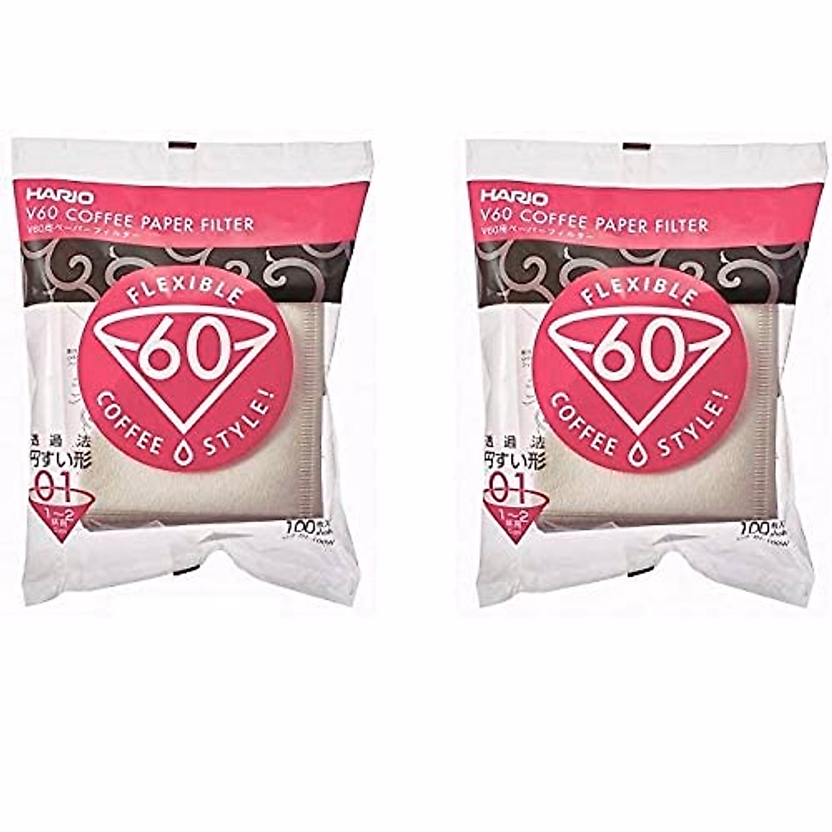 [2pcs Set] Hario V60 Misarashi Coffee Paper Filter (Size 01, 100 Count, White) 200 Total