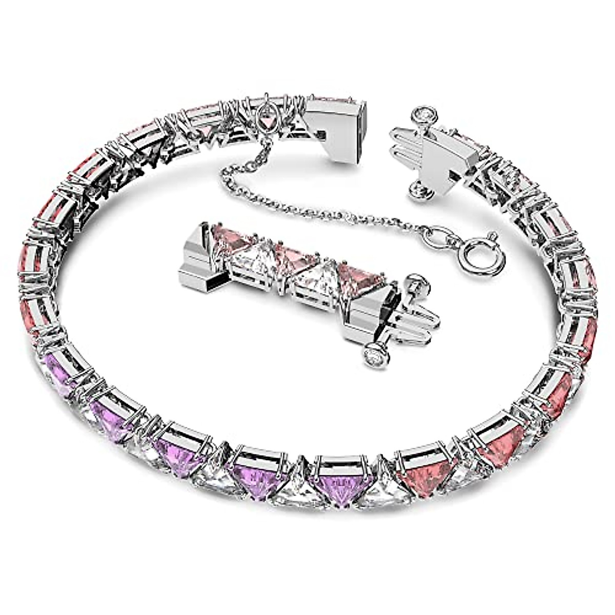 SWAROVSKI Ortyx bracelet, Triangle Zirconia, Pink, Rhodium Finish